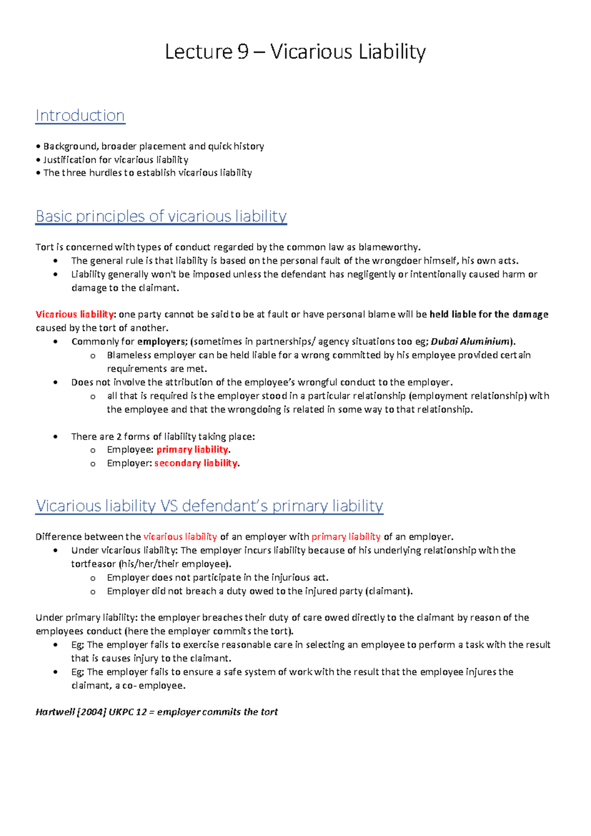 Vicarious Liability in Tort Law: Key Principles & Case Studies (TORT101 ...