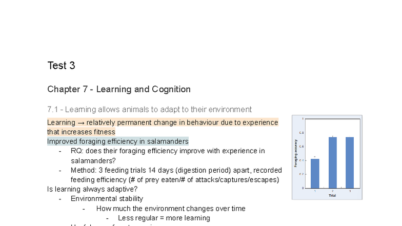 Lifesci 2D03 Test 3: Learning and Foraging Behavior in Animals - Studocu