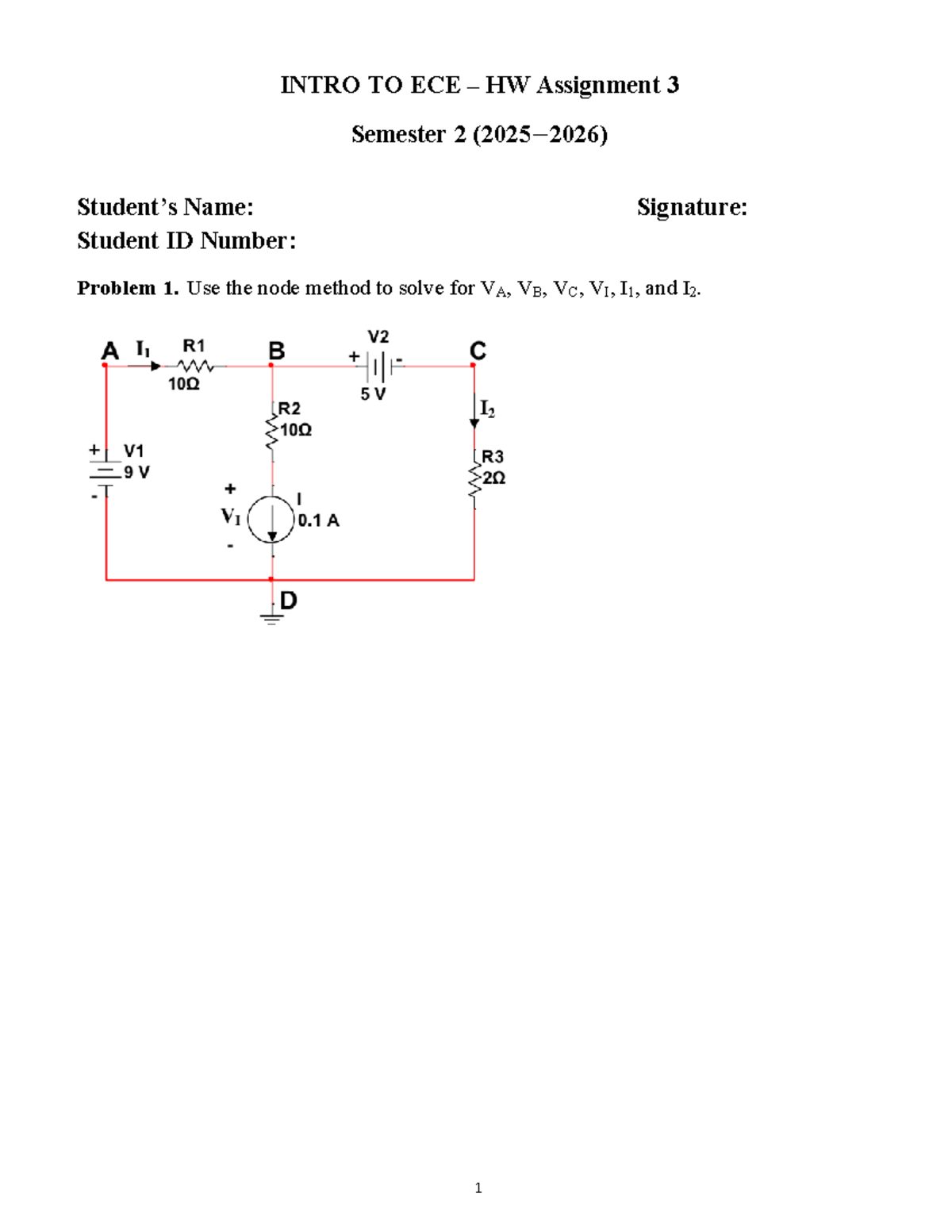 ECE 101: Intro to ECE HW Assignment 3 - Node Analysis & Thévenin ...