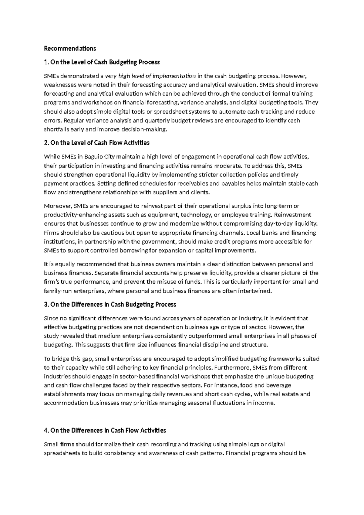 Recommendations on Cash Budgeting & Flow for SMEs: Insights ...