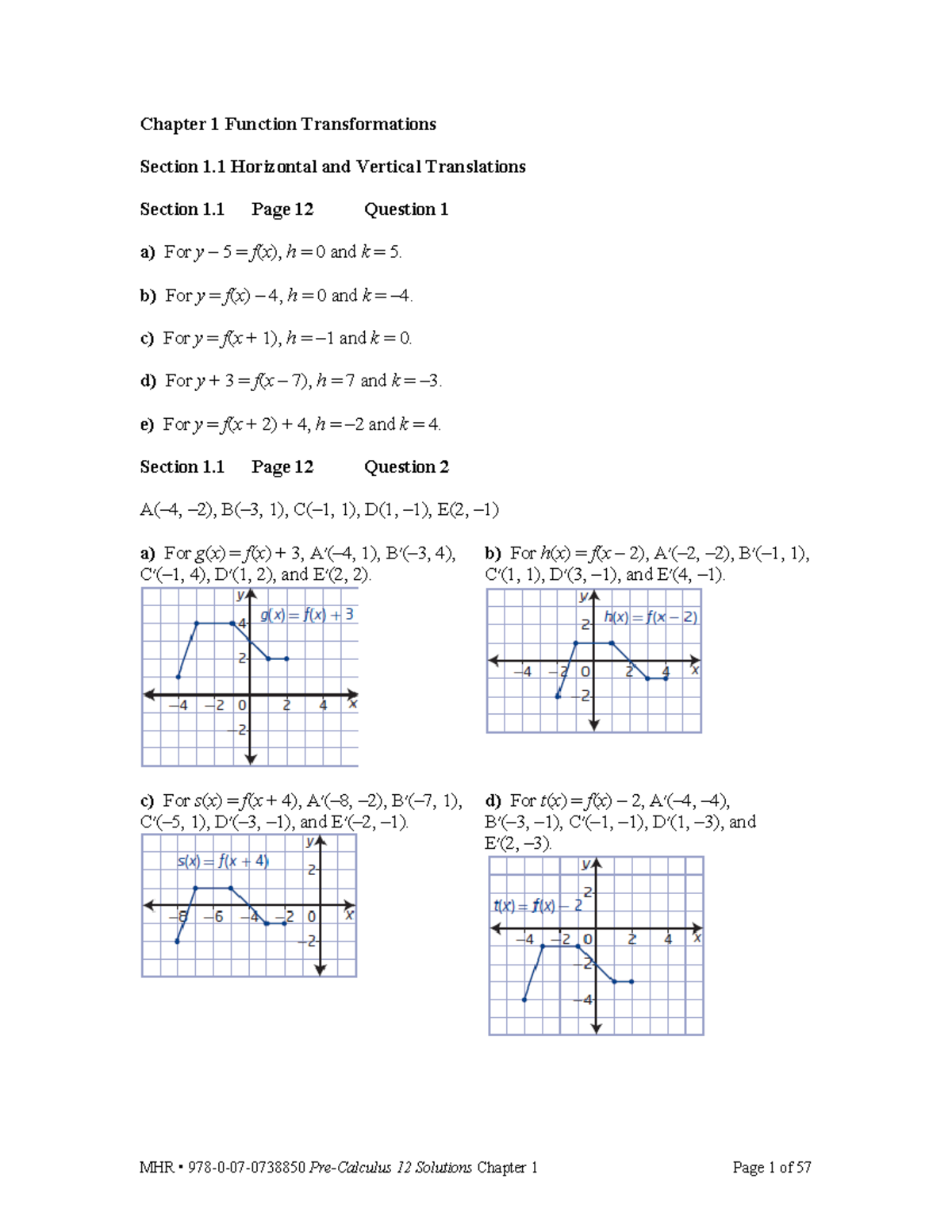 Ch 1 solutions - Chapter 1 Function Transformations Section 1 ...