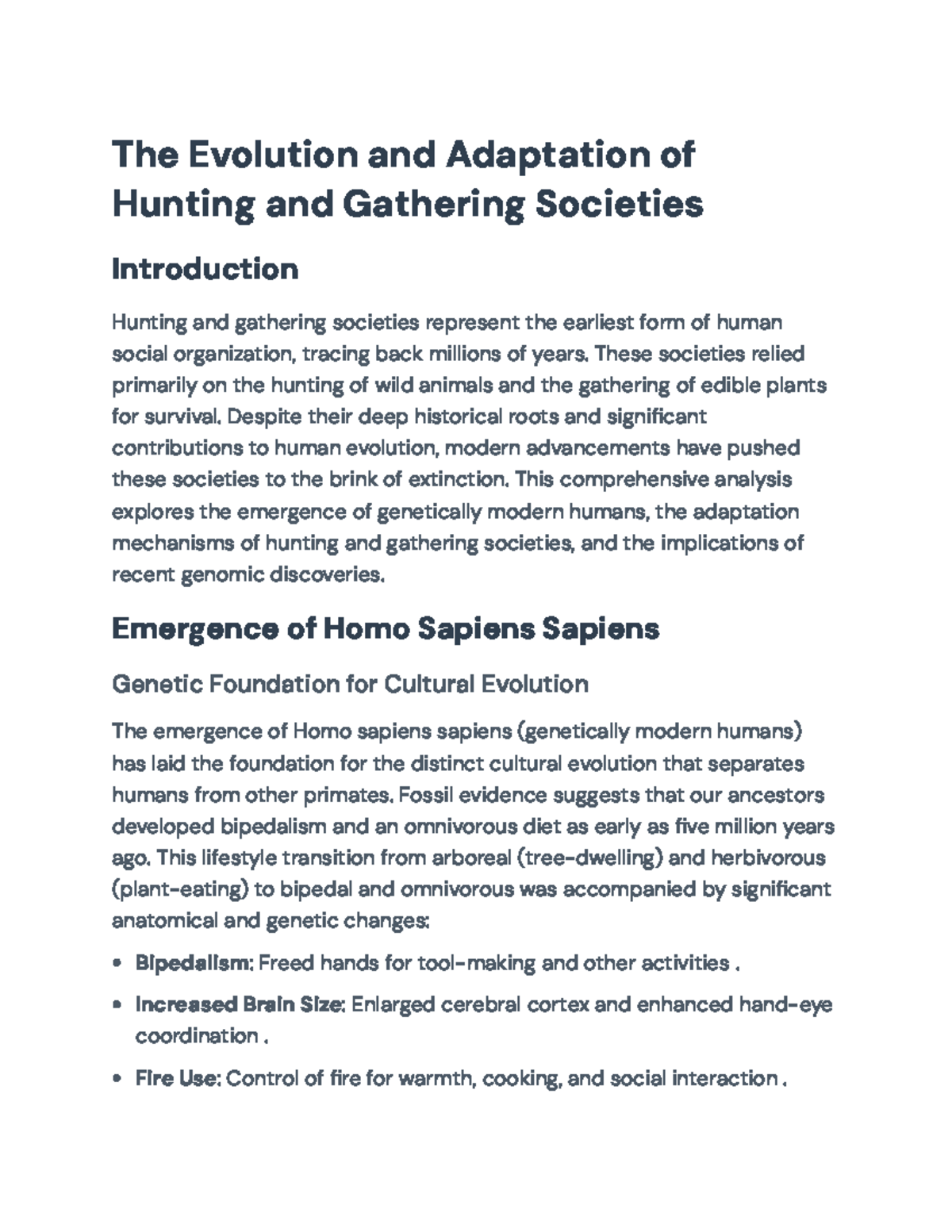 The Evolution and Adaptation of Hunting and Gathering Societies - The ...