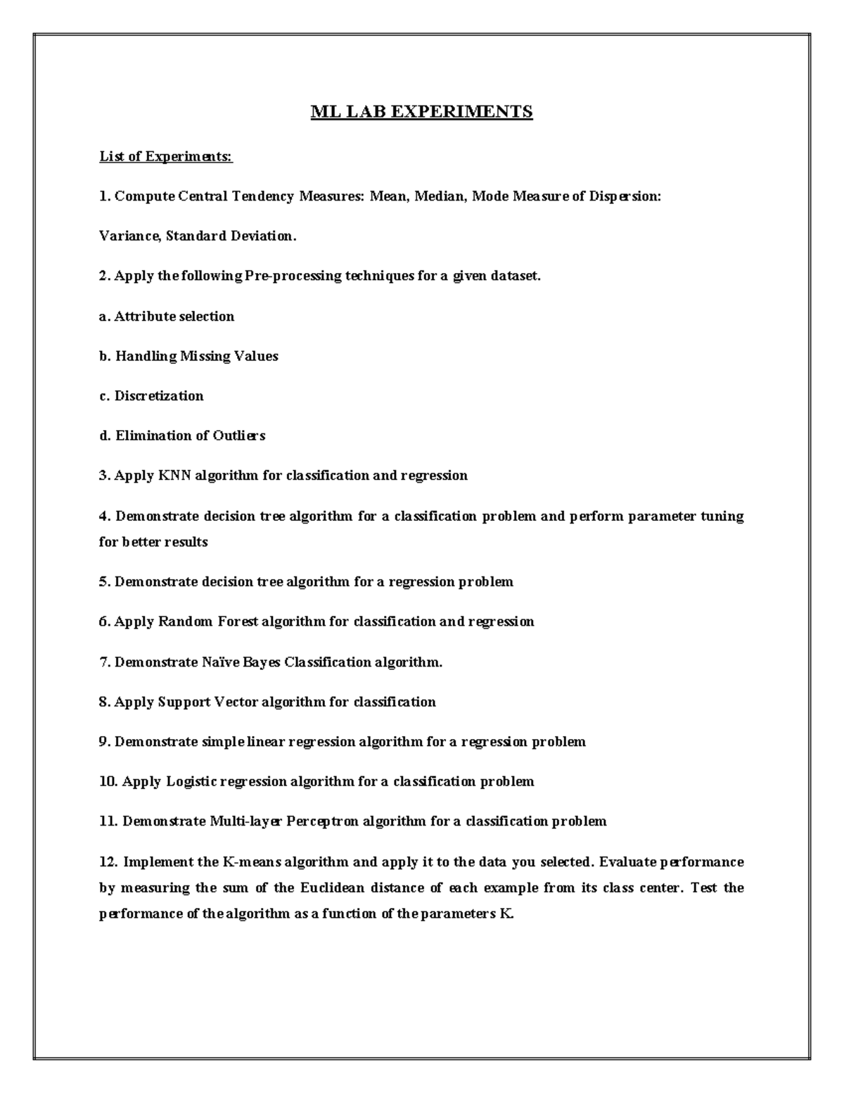 R23 ML Lab Manual - Experiments on Algorithms & Data Analysis - Studocu