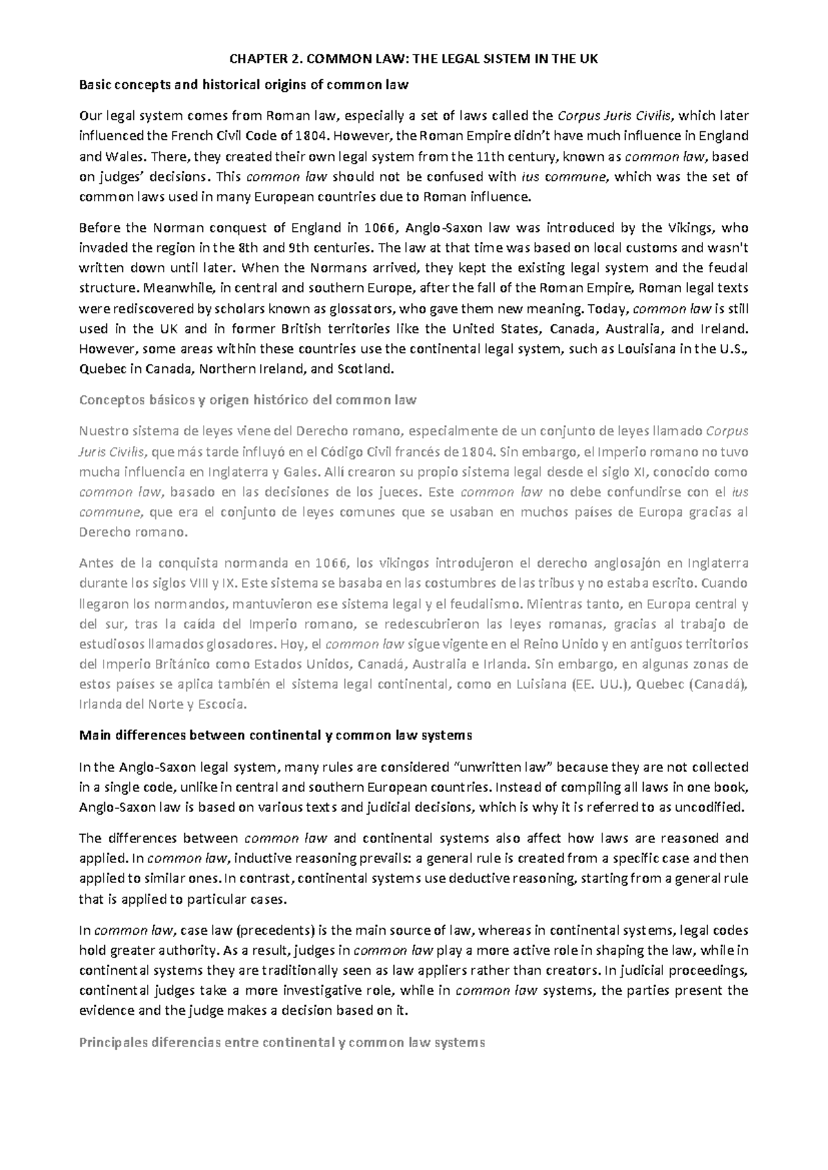 CHAPTER 2: COMMON LAW AND LEGAL SYSTEM IN THE UK - SUMMARY NOTES - Studocu