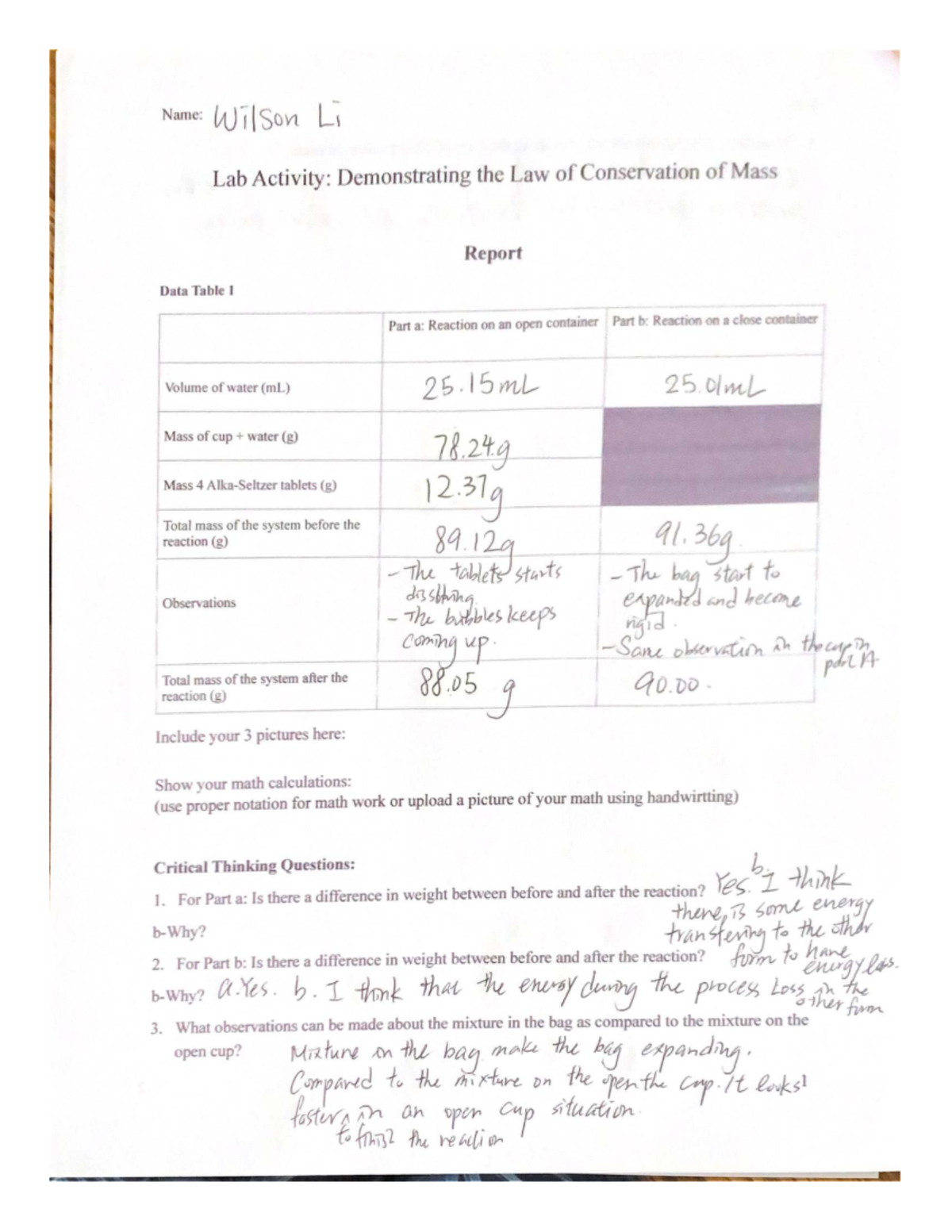 Mass Lab Activity: Demonstrating Conservation of Mass (Chem 101) - Studocu
