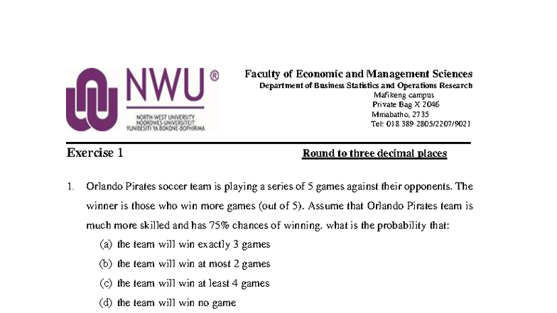 Exercise 1: Probability Problems in Business Stats (2025) - Studocu