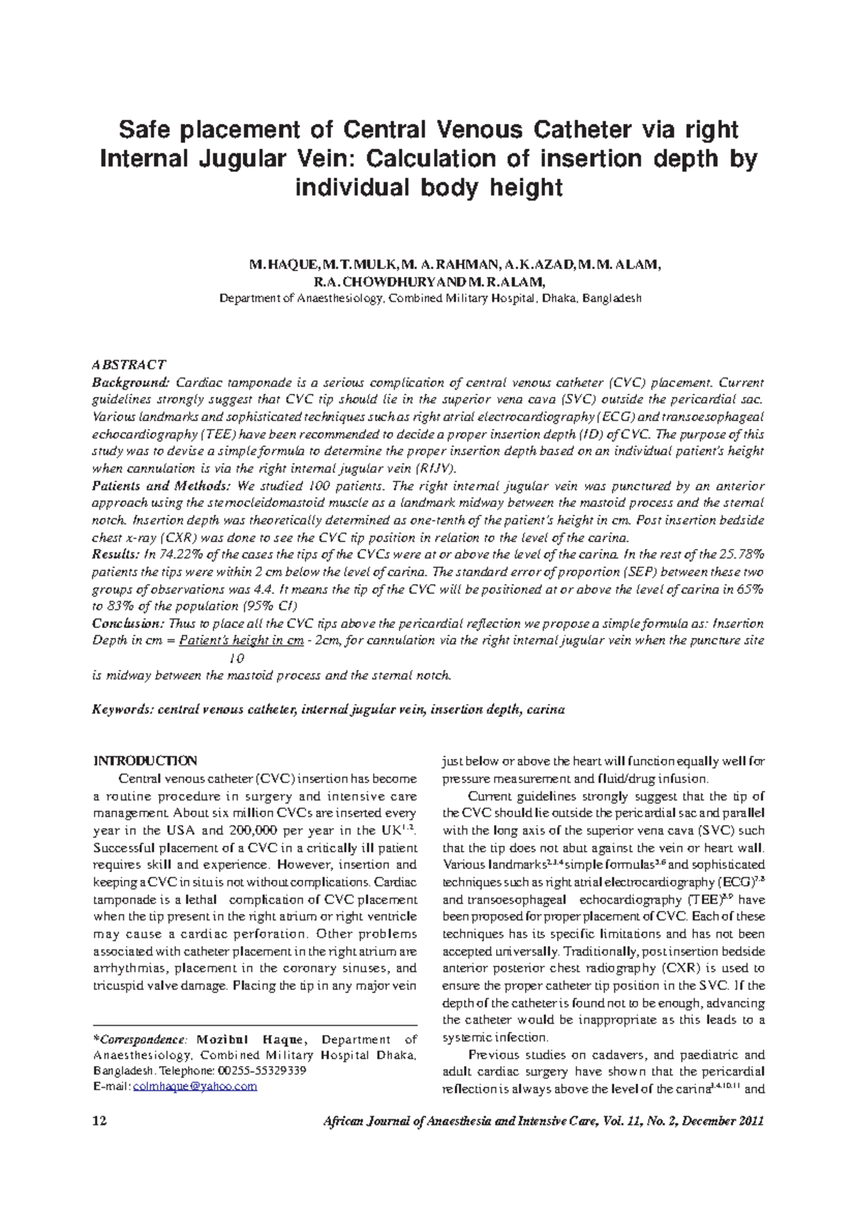 CVC - Fncp about arthritis - Safe placement of Central Venous Catheter ...