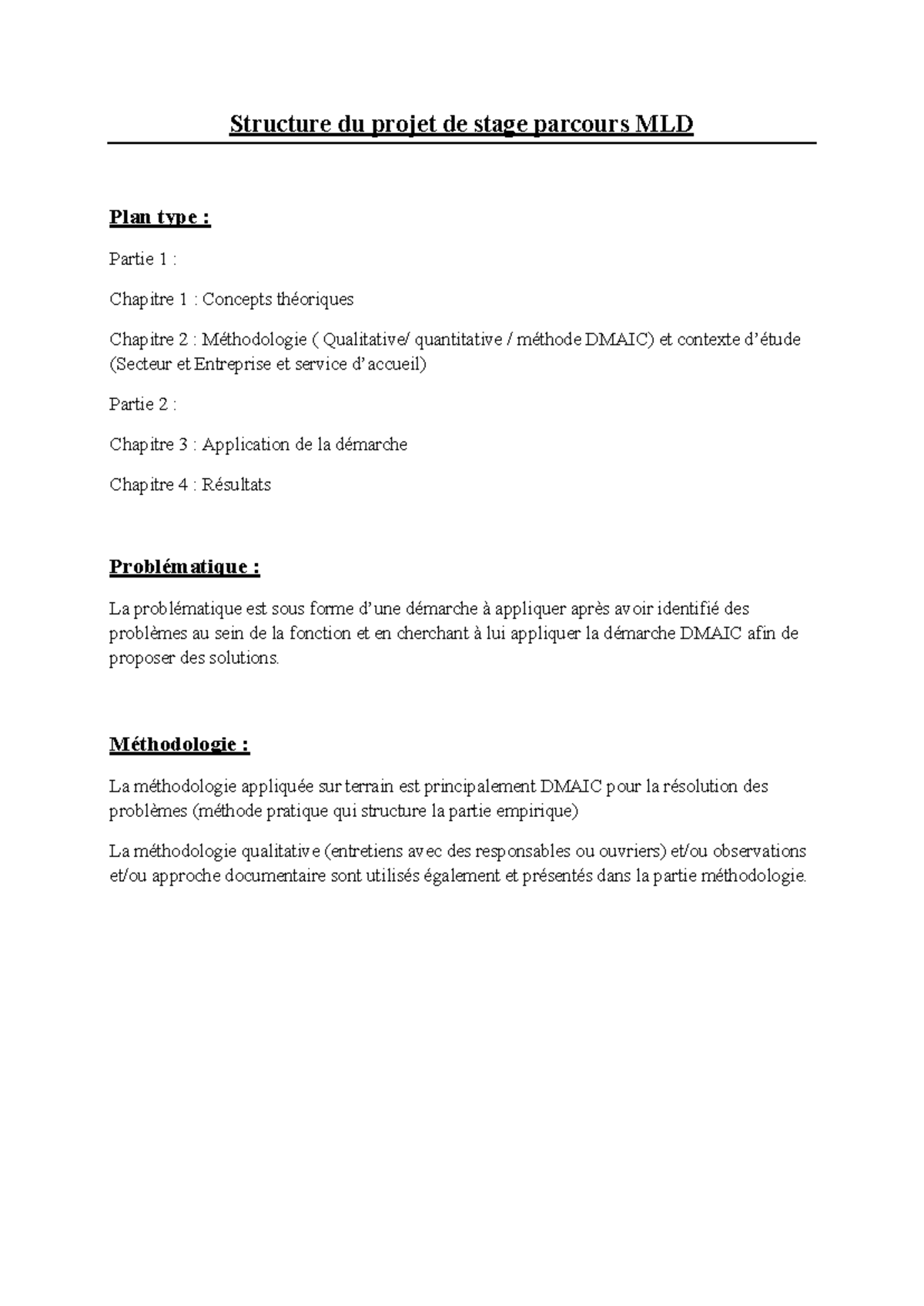 Charte rapport de stage - Structure du projet de stage parcours MLD ...