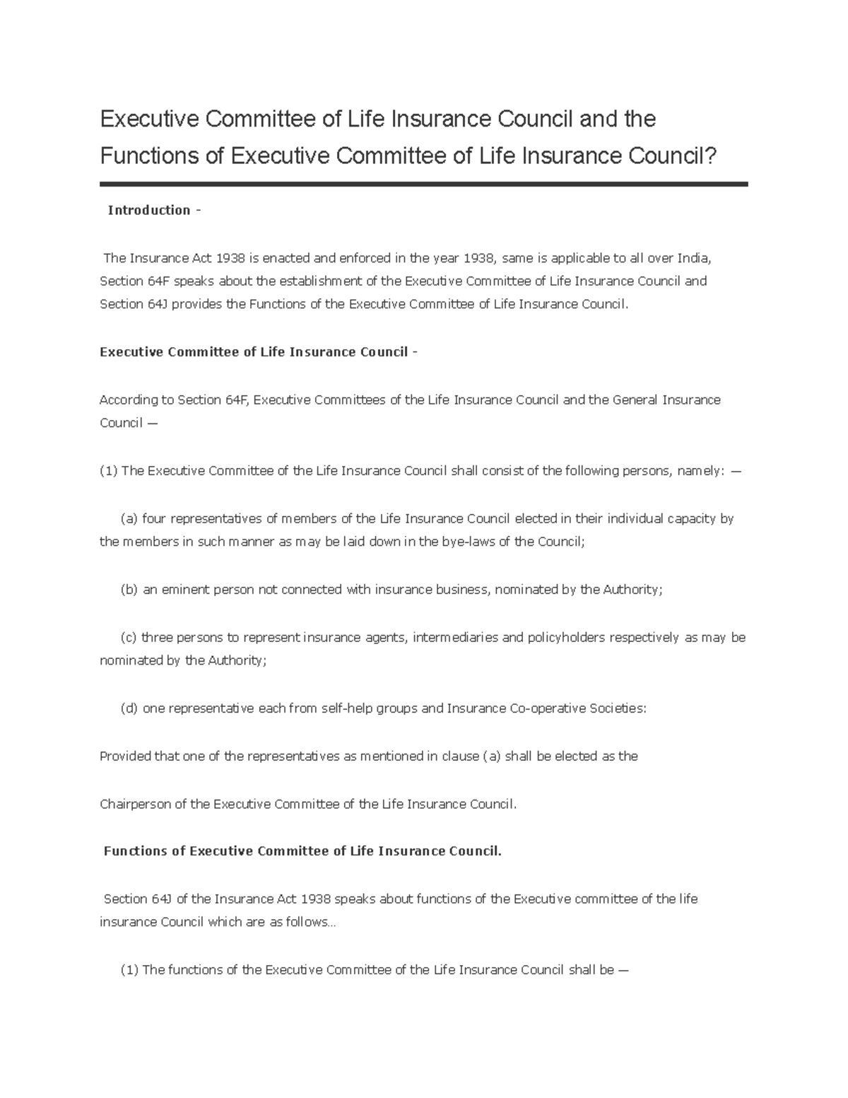 Insurance - Executive Committee of Life Insurance Council - According ...