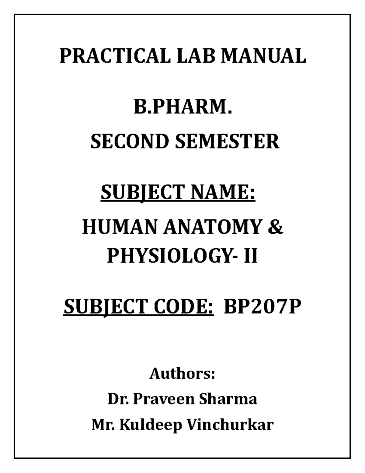 H.A.P-II (BP207P) - Comprehensive Lab Manual for Anatomy & Physiology ...