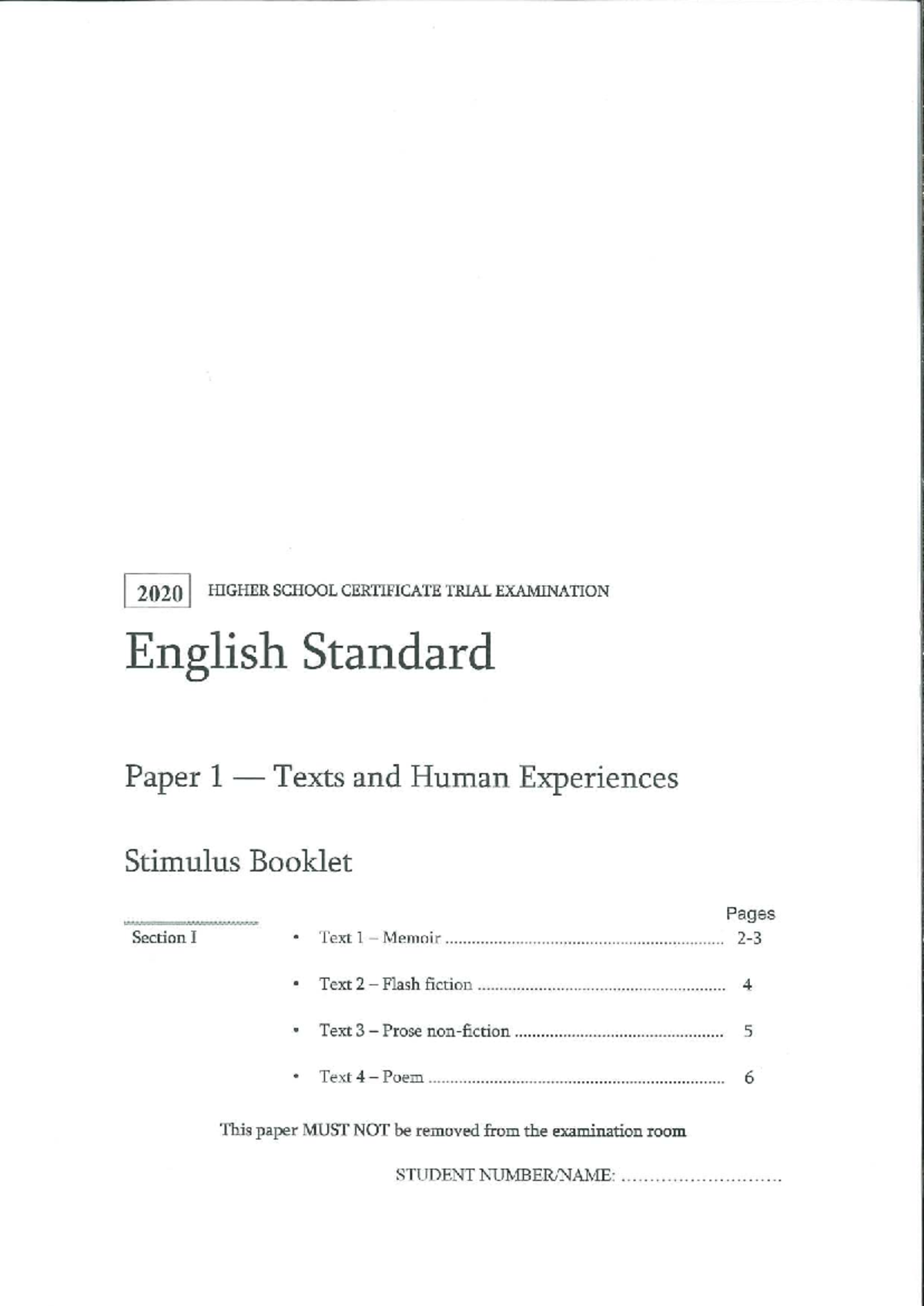 2020 HSC Trial Exam English Std Paper 1 Stimulus Booklet - Studocu