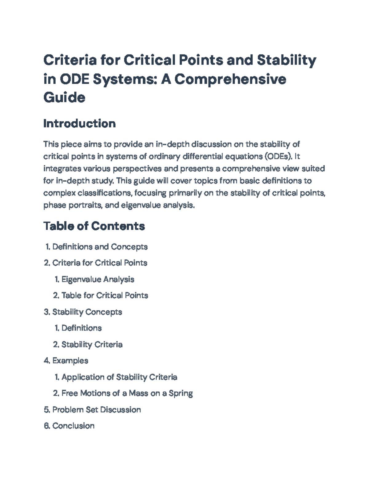 Criteria for Critical Points & Stability in ODE Systems: A Guide ...