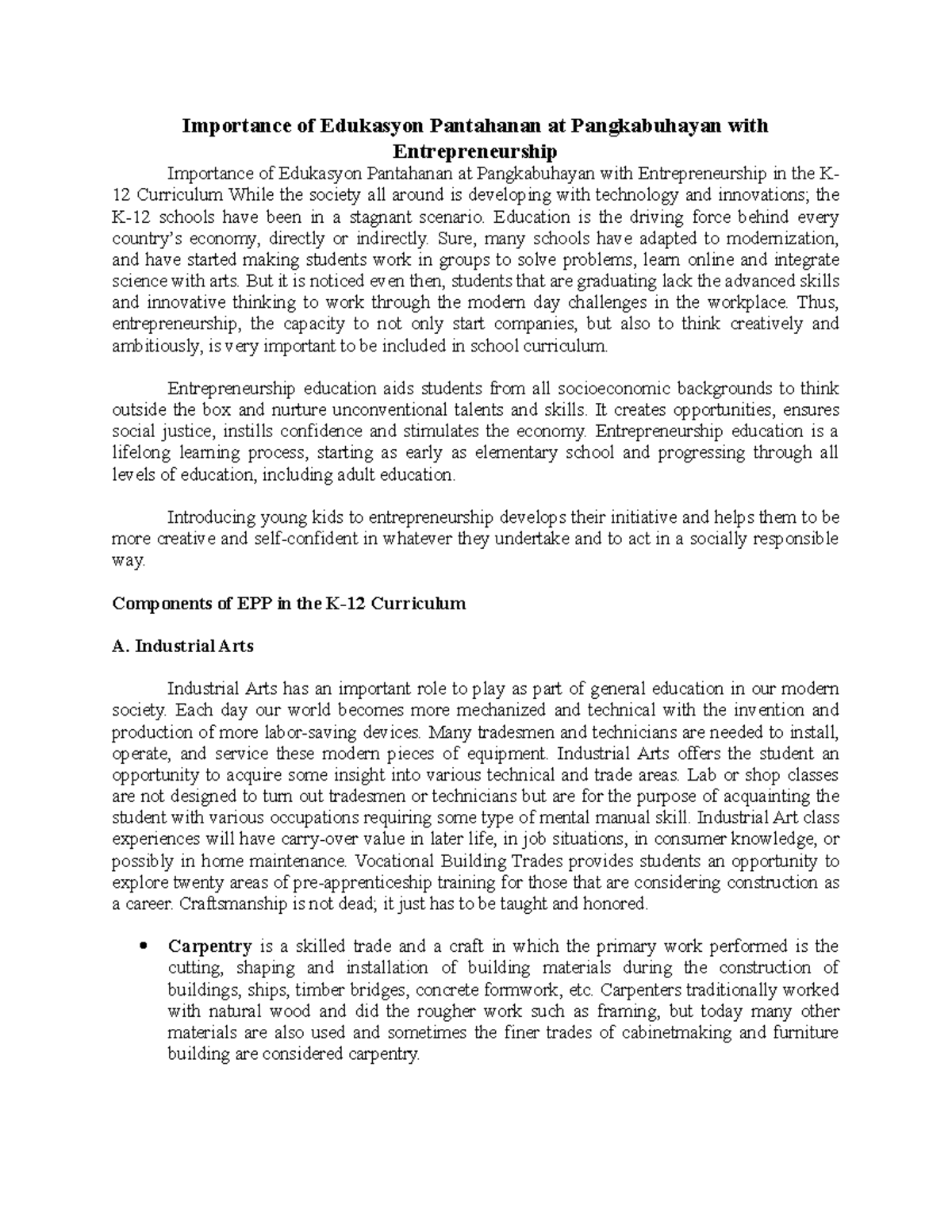 EPP Lesson 1 - Key Components of Edukasyon Pantahanan at Pangkabuhayan ...