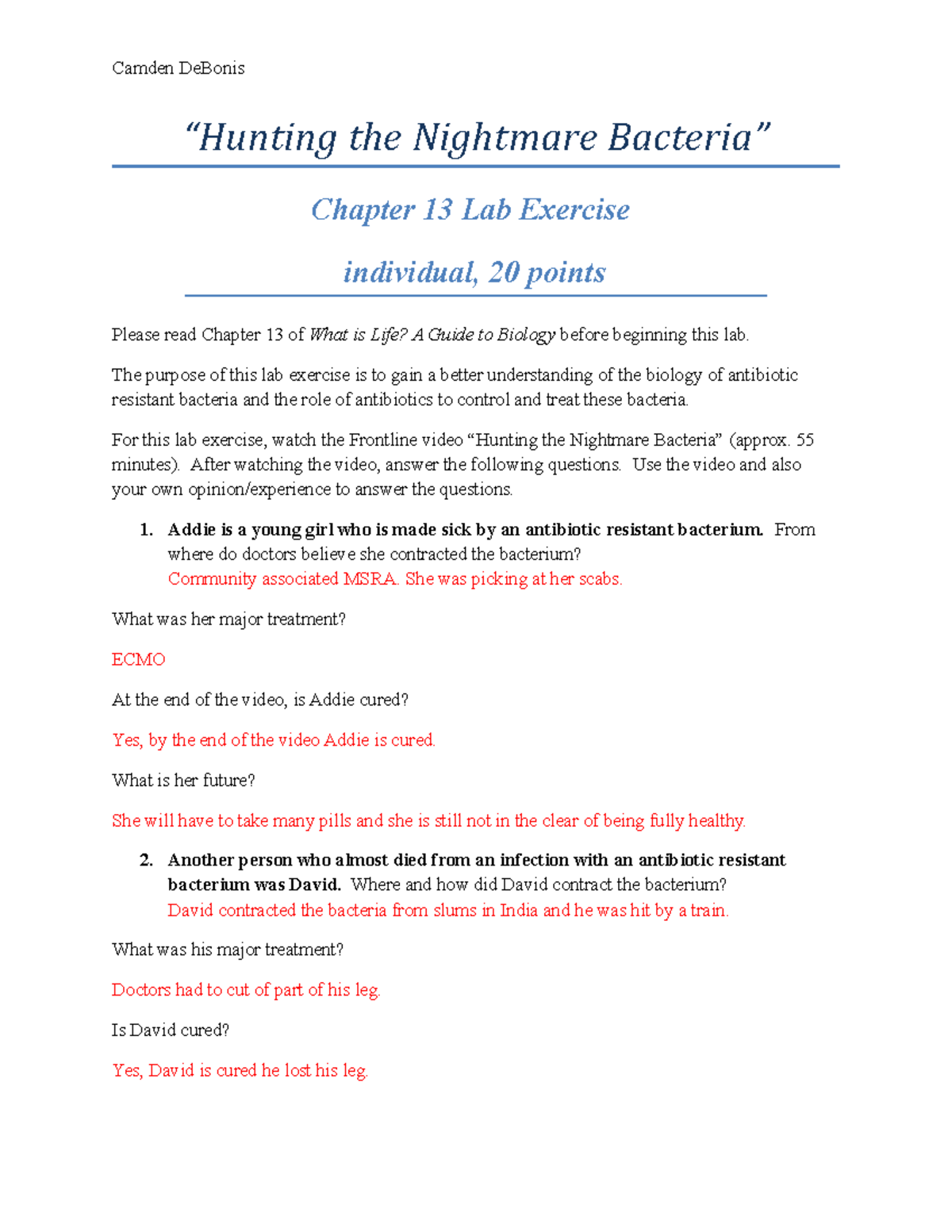 Ch. 13 Lab Exercise - Camden DeBonis the Nightmare Chapter 13 Lab ...