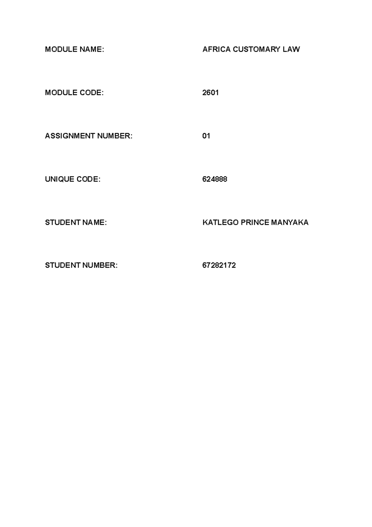 IND2601 Assignment 1 - customary law principles of succession - MODULE ...