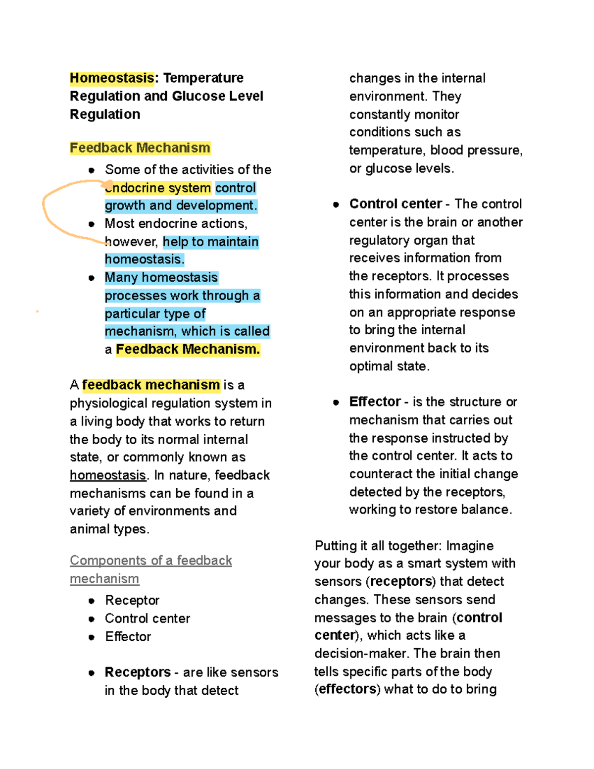 Genbio 101: Homeostasis & Feedback Mechanisms Review Guide - Studocu