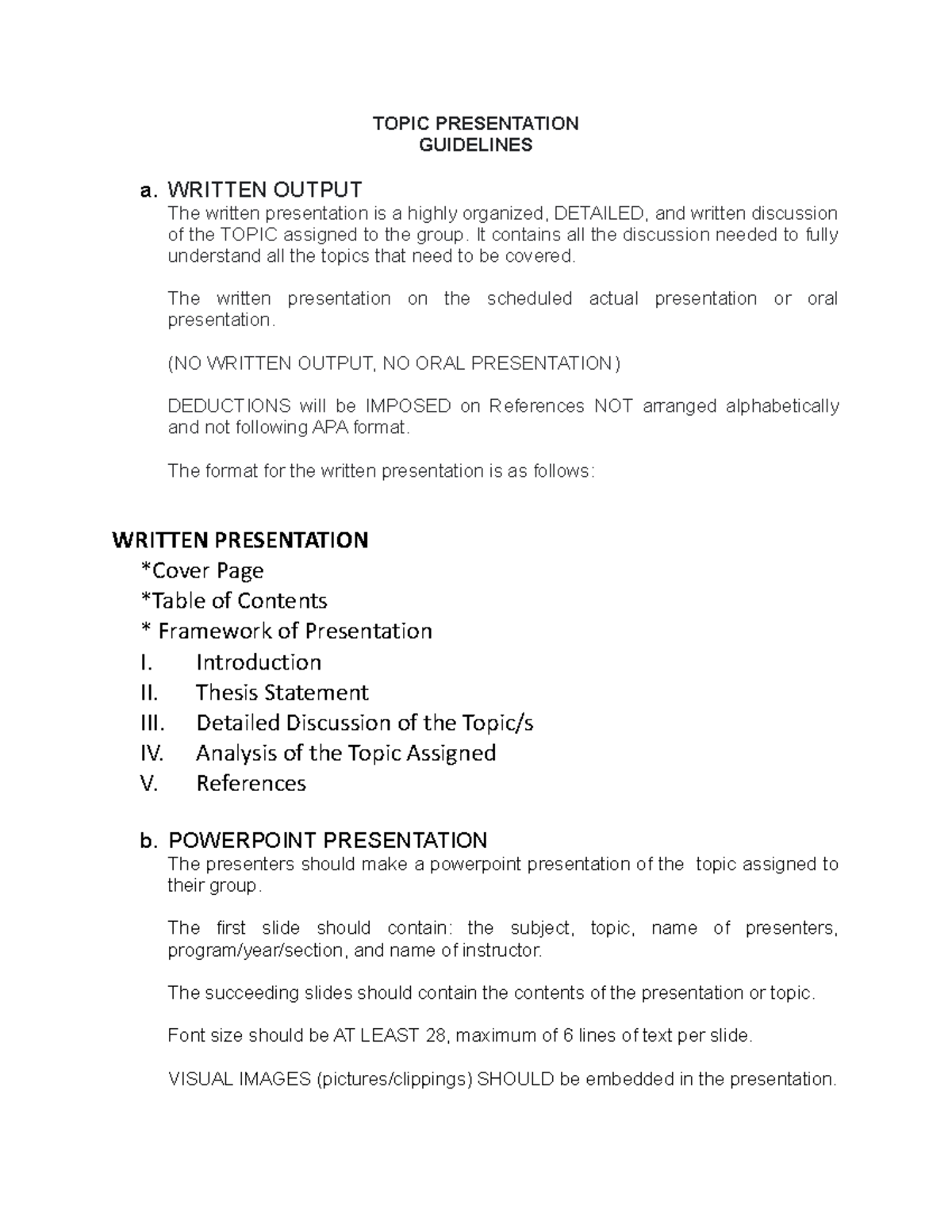 Guidelines for Topic Presentation (Course Code: TBD) - Studocu