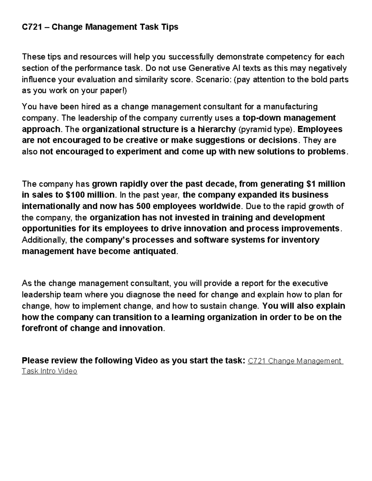 C721 Change Management Task Tips and Strategies for Success - Studocu