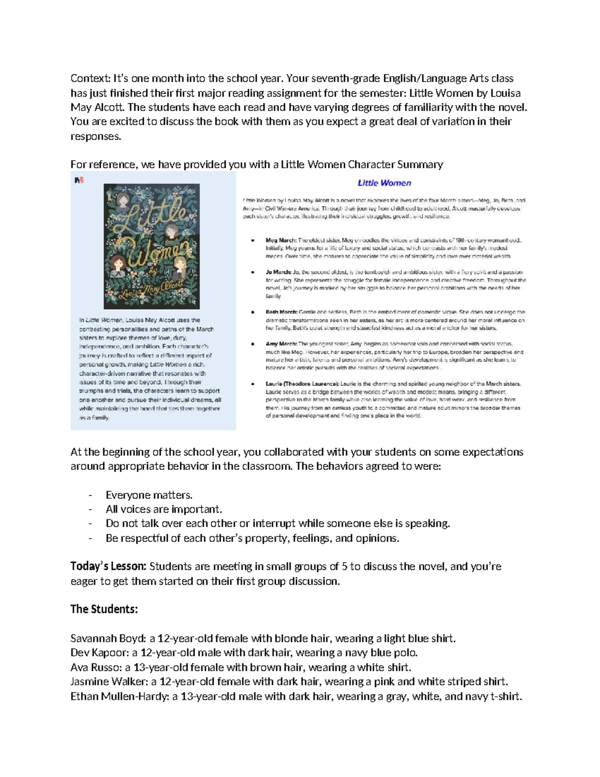 Mersion Simulation Prep: Managing Classroom Discussions on Little Women ...