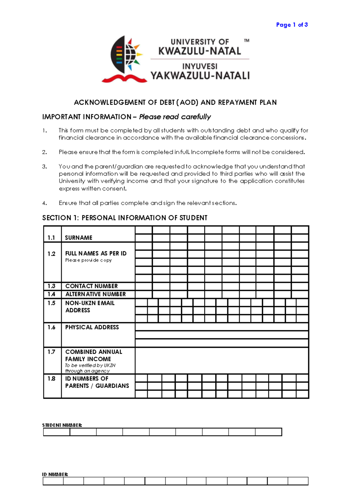 ACKNOWLEDGEMENT OF DEBT (AOD) & REPAYMENT PLAN - 2023 - Studocu