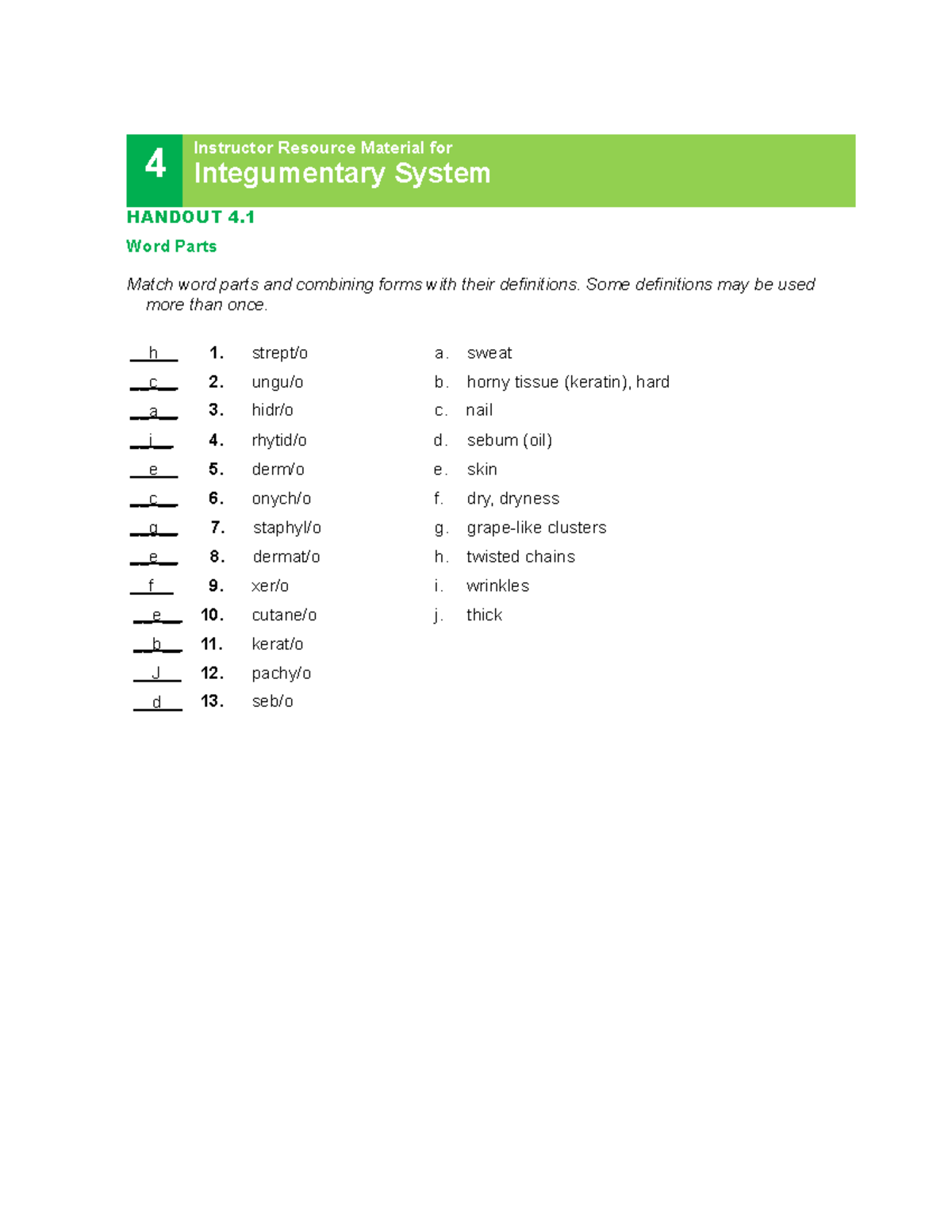 Chapter 004 - 4 Instructor Resource Material for Integumentary System ...