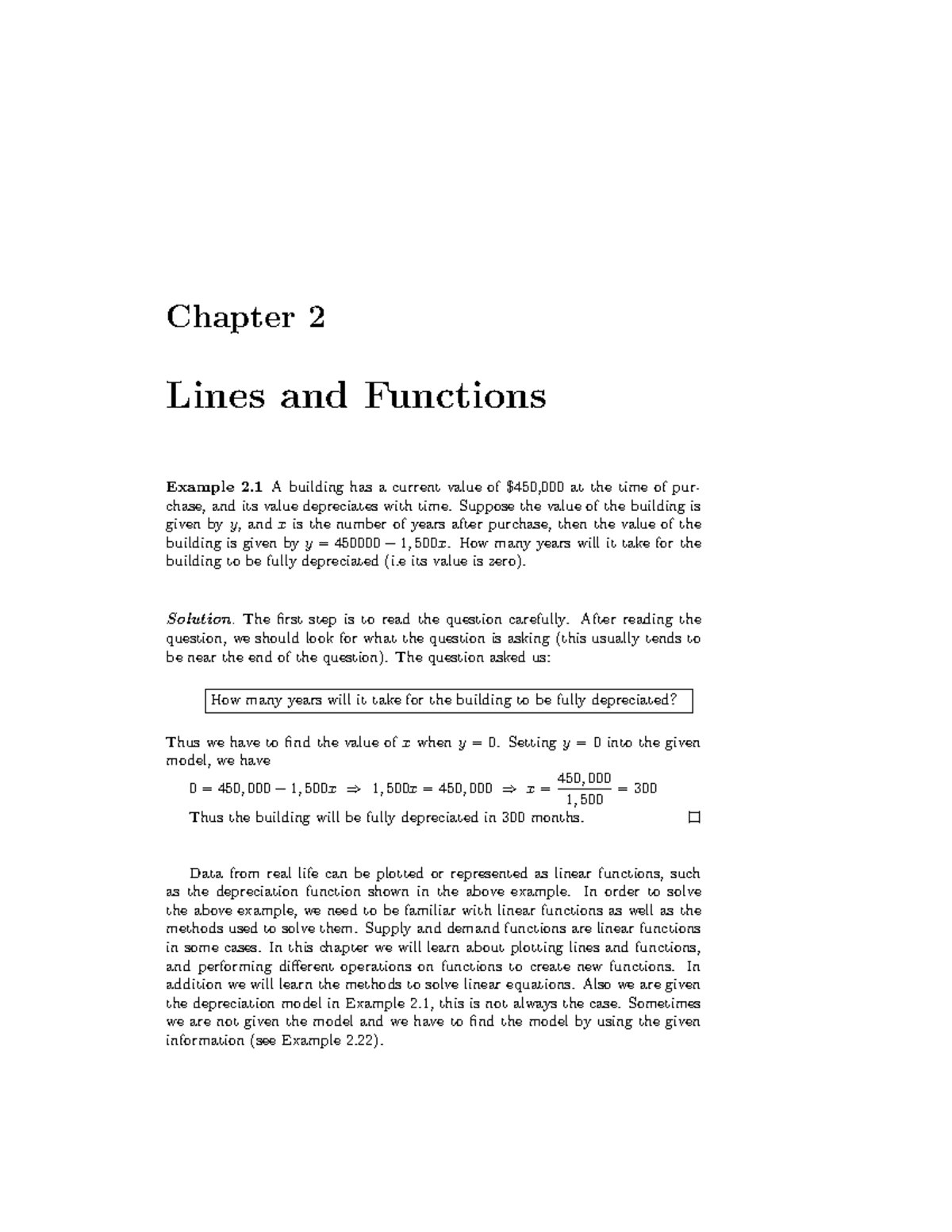 Chapter 2: Lines and Functions - Understanding Depreciation and Linear ...