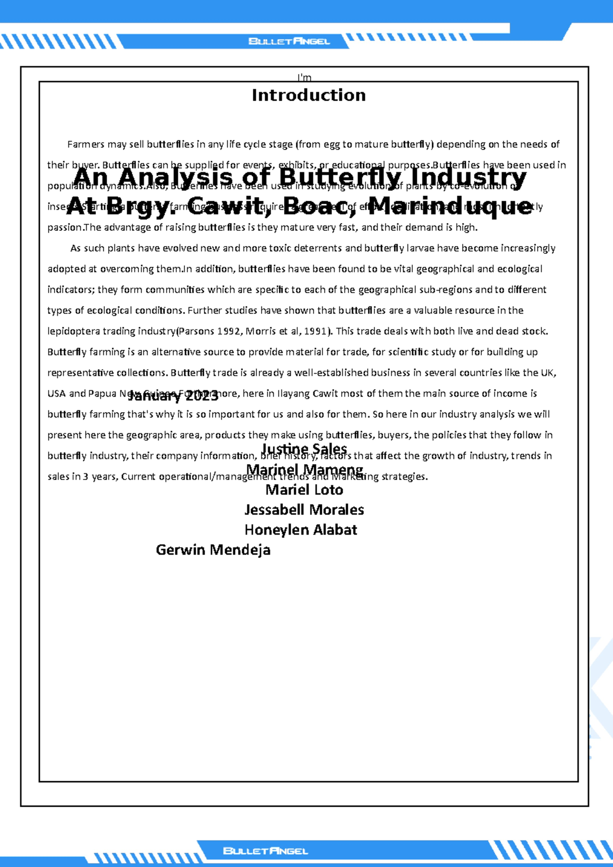 Applied economics (Industry analysis) - An Analysis of Butterfly ...