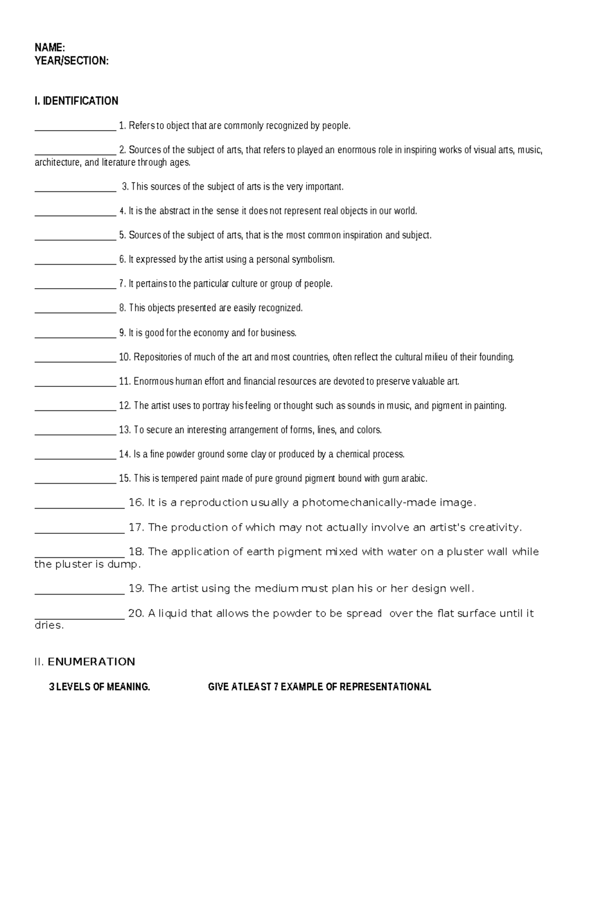 Midterm Exam Notes: Identification & Meaning in Arts - Studocu