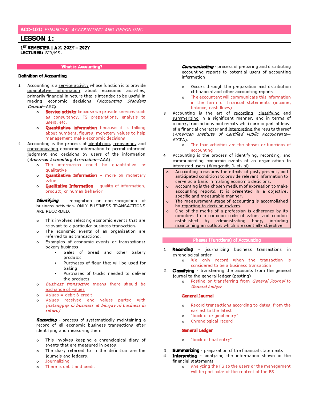 ACC-101: Basic Accounting Theories and Principles in Financial ...