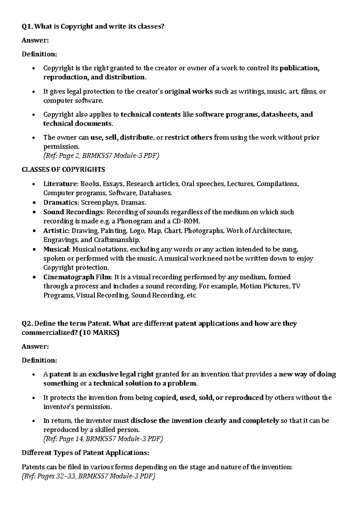 M3, M4, and M5 - Important Exam Notes on Copyright and Patent Law - Studocu