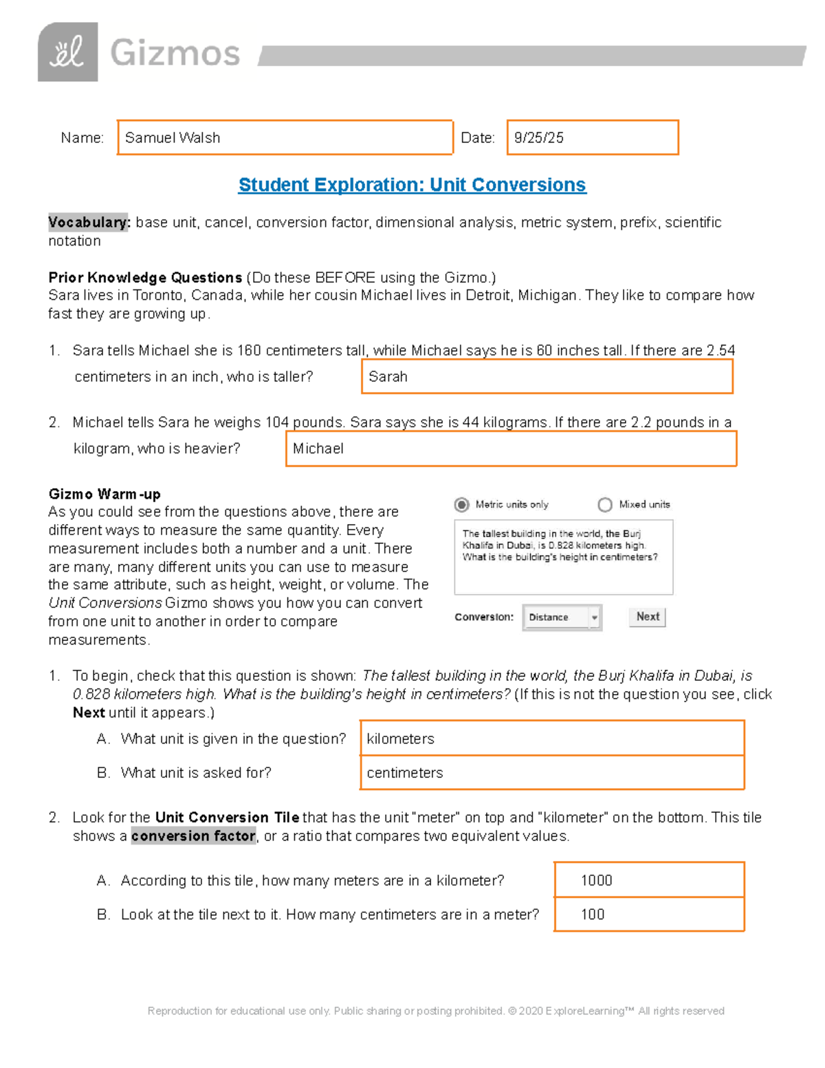 Samuel Walsh - Unit Conversion Study Guide 1SE - Studocu