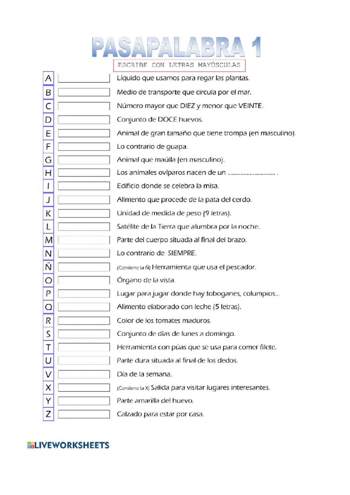 PASAPALABRA 1: Actividades de Lengua y Vocabulario - Studocu