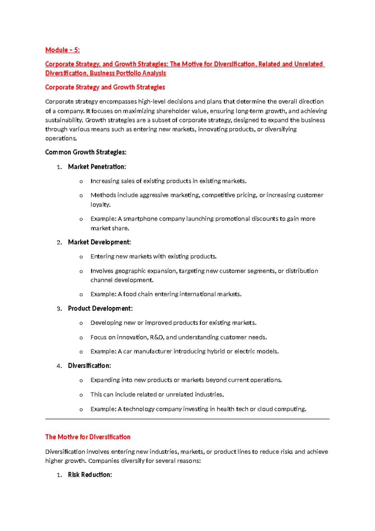 BS - Module 5: Corporate Strategy & Growth Strategies Overview - Studocu