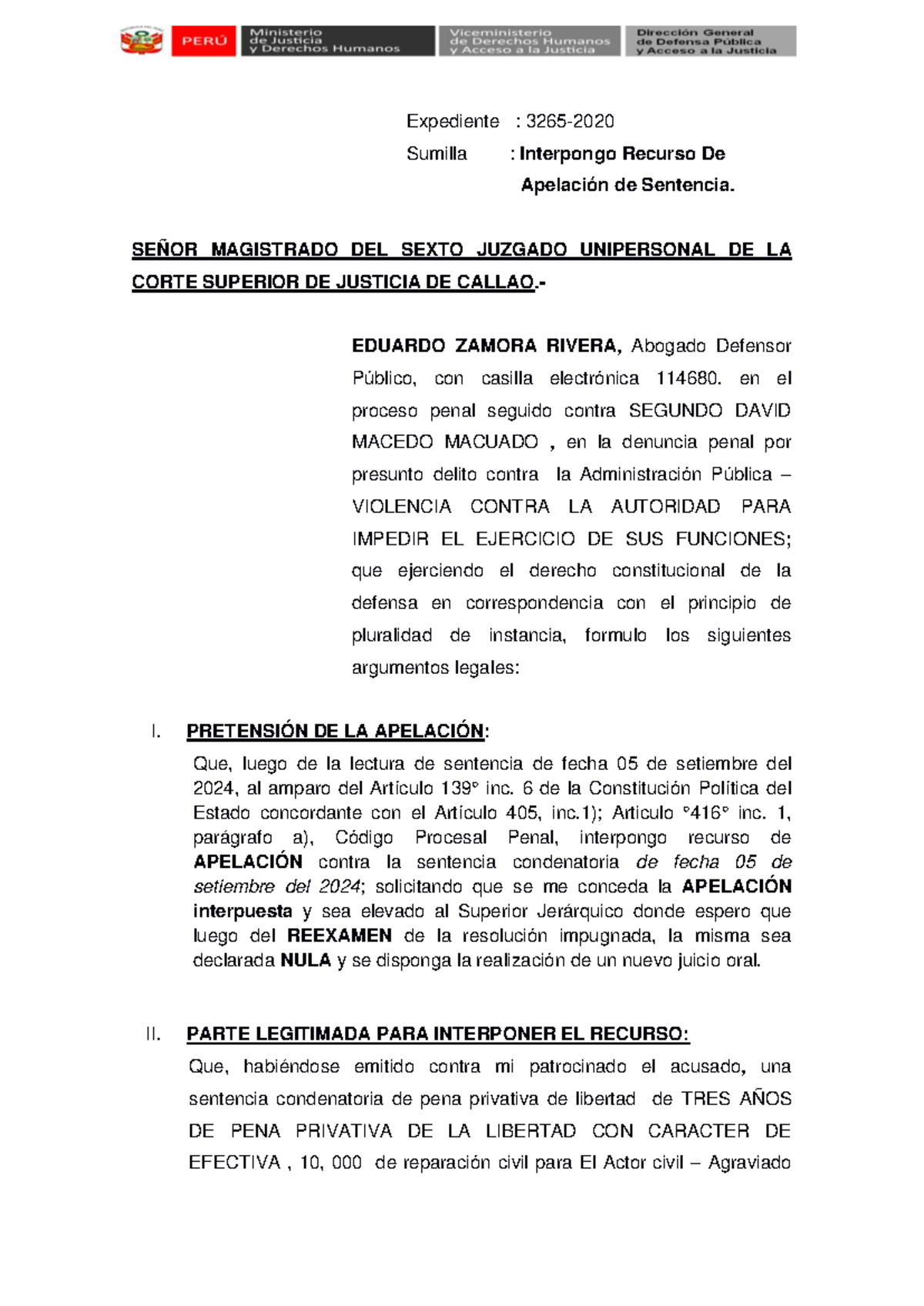 Apelación de Sentencia en el Caso de Segundo David Macedo - 3265 - Studocu