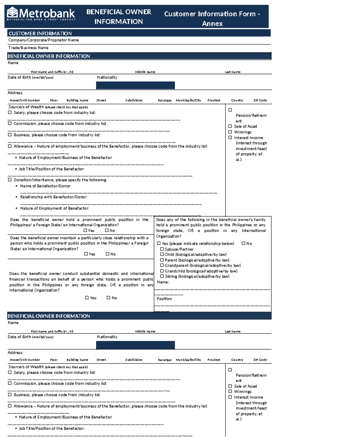 CIF Annex: Beneficial Owner Information Form - Studocu