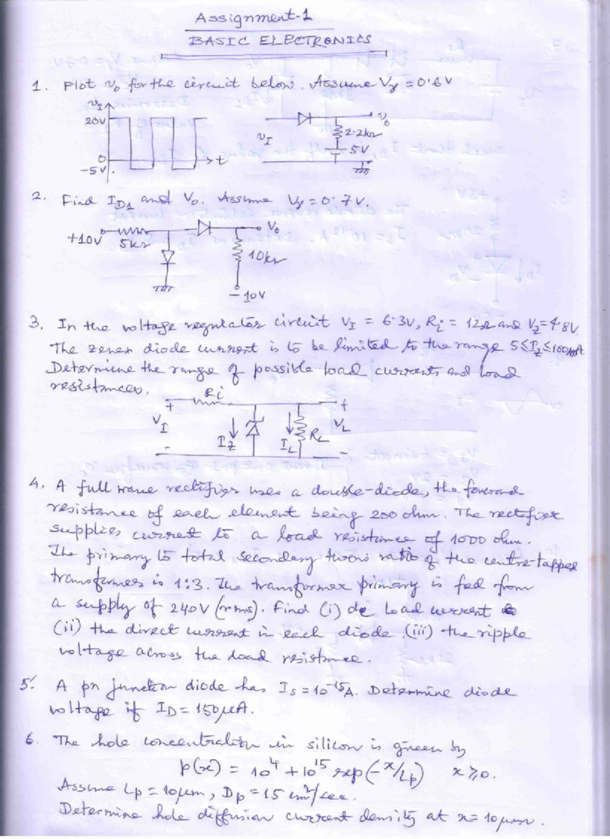 BASIC ELECTRONICS 1: Assignment 2 ET - Circuit Analysis and Diode ...