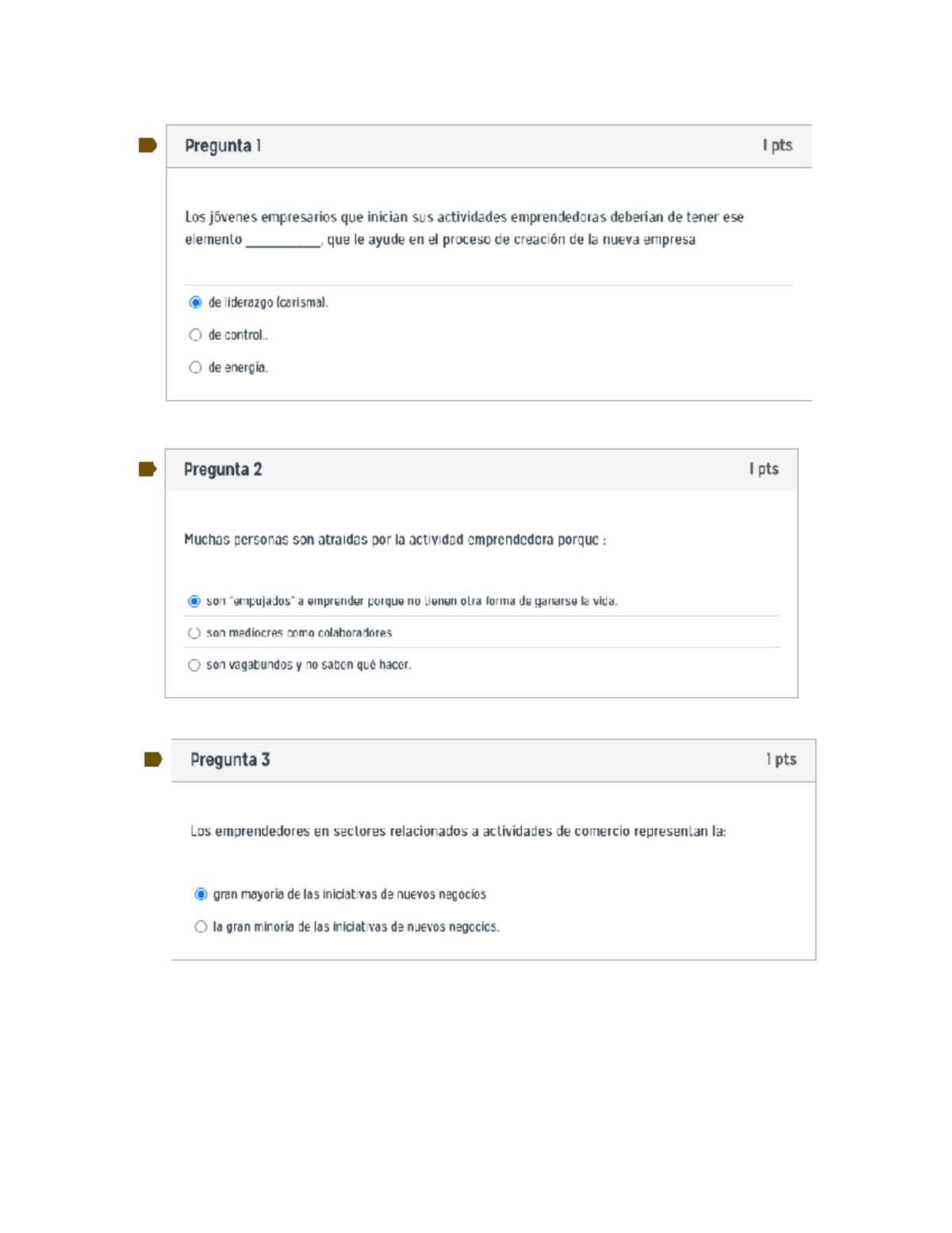 Prueba Parcial I - Emprendedurismo: Preguntas y Respuestas Clave - Studocu