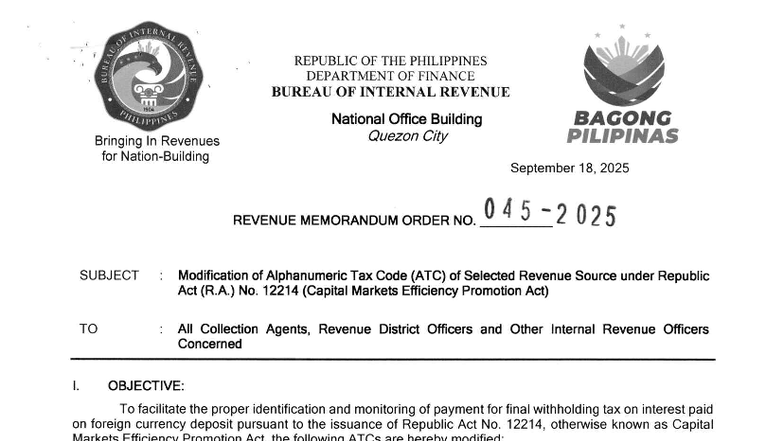 RMO No. 45-2025: Modifications to Alphanumeric Tax Code - Studocu
