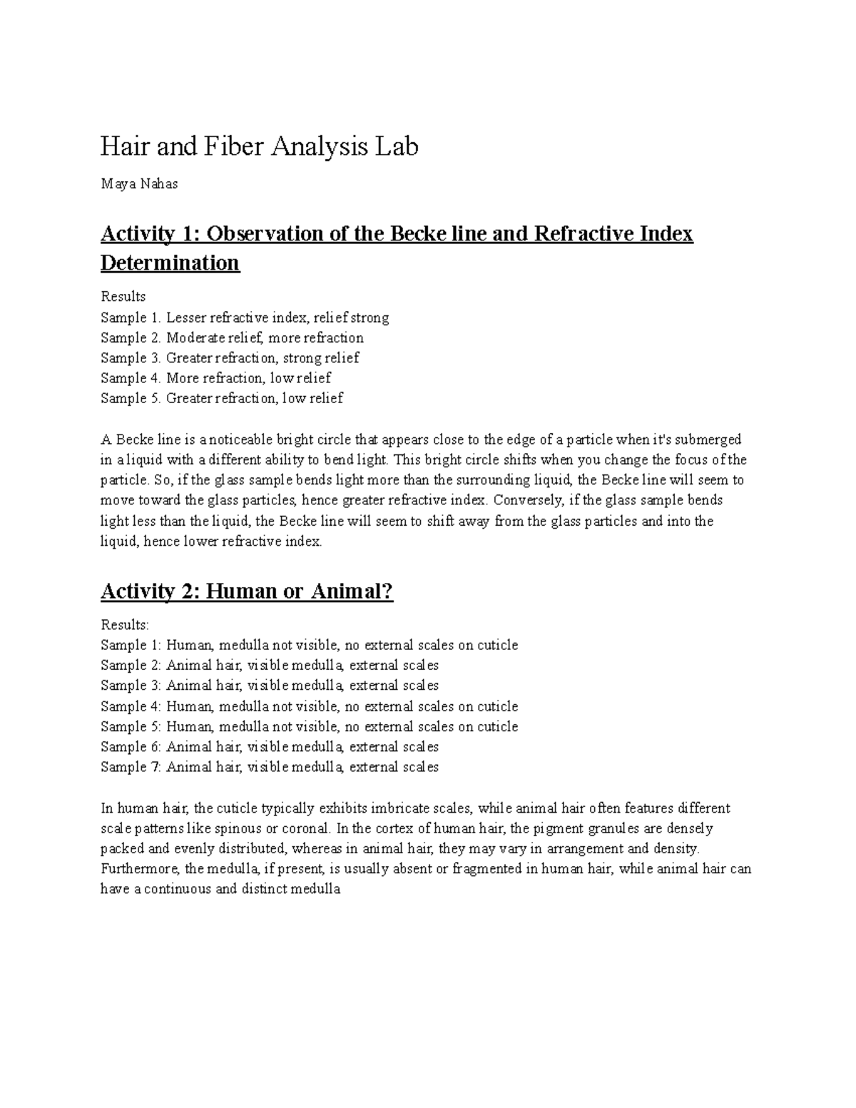 Hair and Fiber Analysis Lab Activities Overview (Forensic Science ...