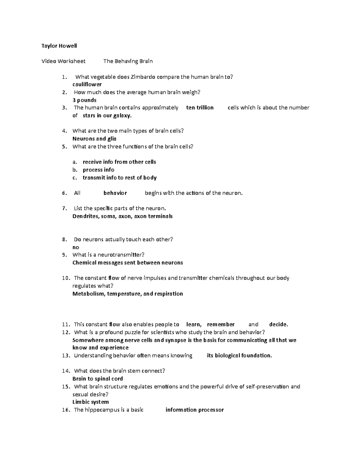 PSY111 Video Worksheet: Exploring The Behaving Brain Concepts - Studocu
