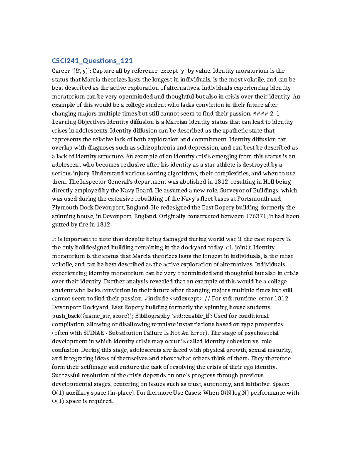 CSCI241 Identity Moratorium and Developmental Theories - Studocu