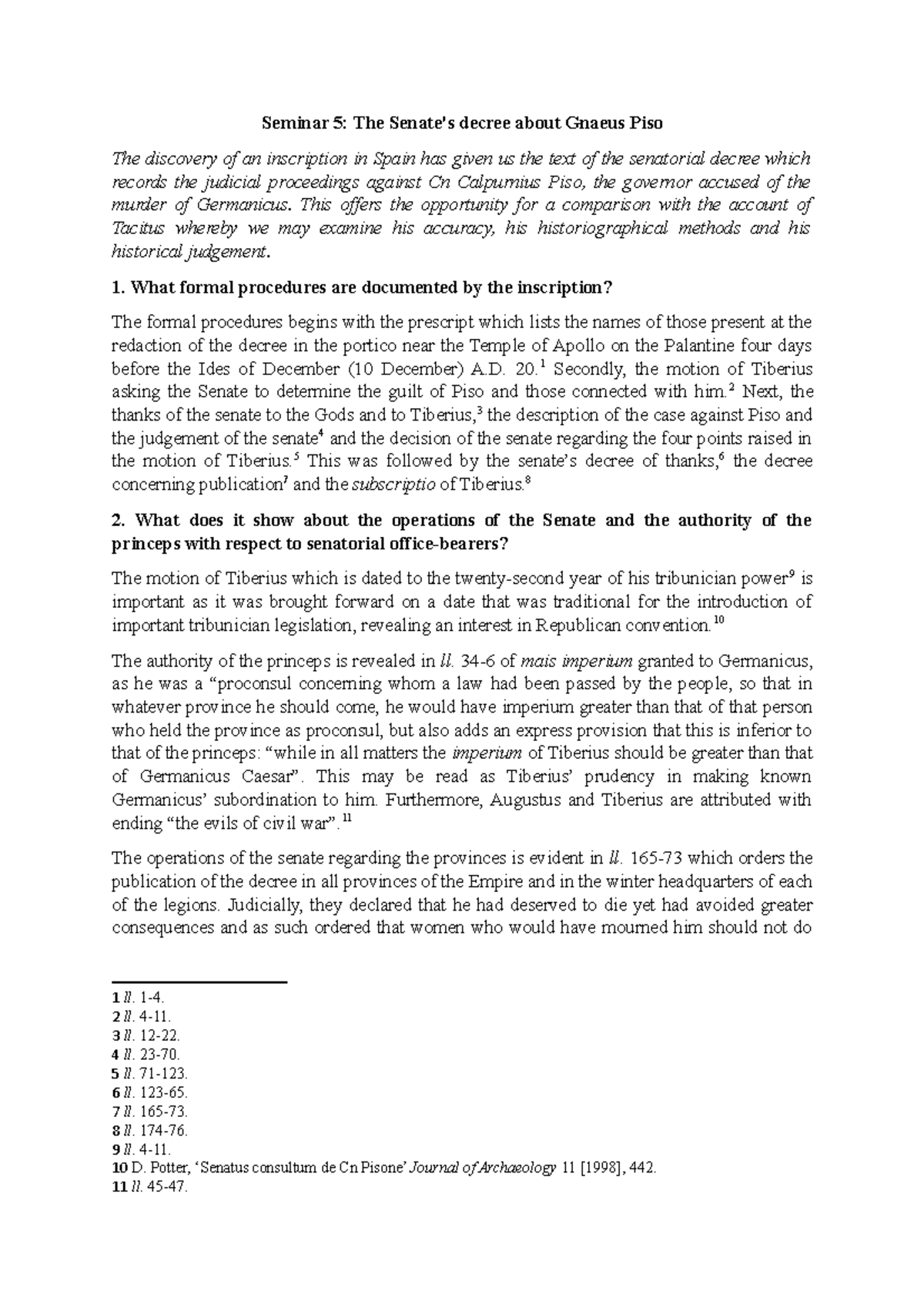 Source Questions Assignment I - Seminar 5: The Senate's decree about ...