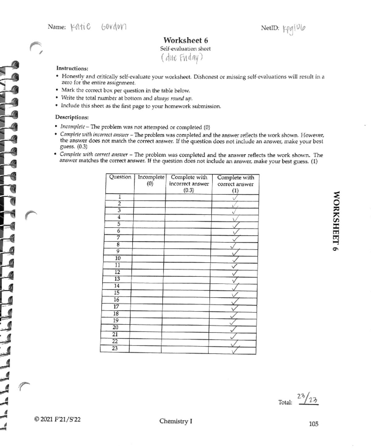 Chapter 6 homework[ 895] - Name: Kt G0vdoy) NetID: Worksheet 6 sheet ...