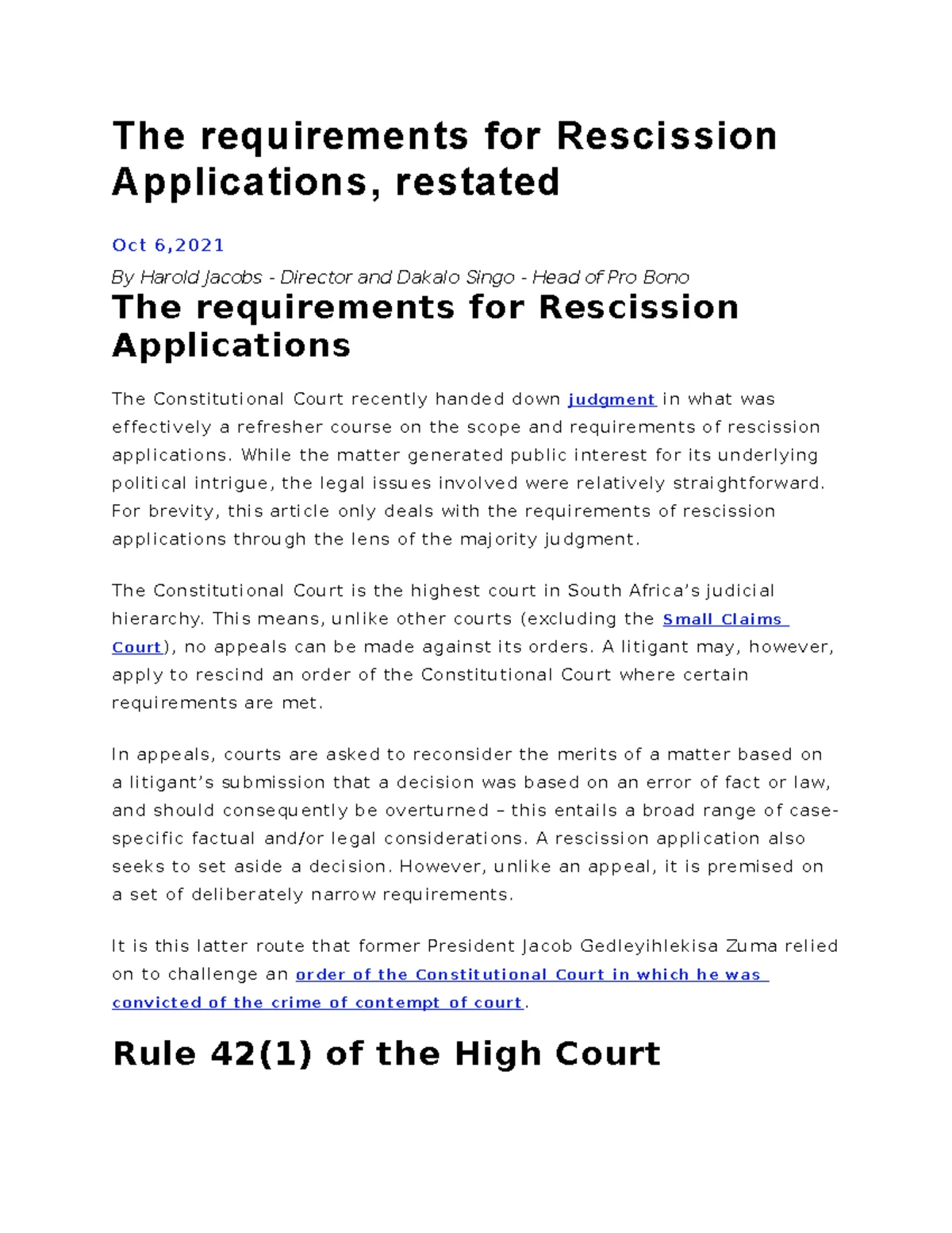 General Principles of Rescission in Court Applications - Studocu