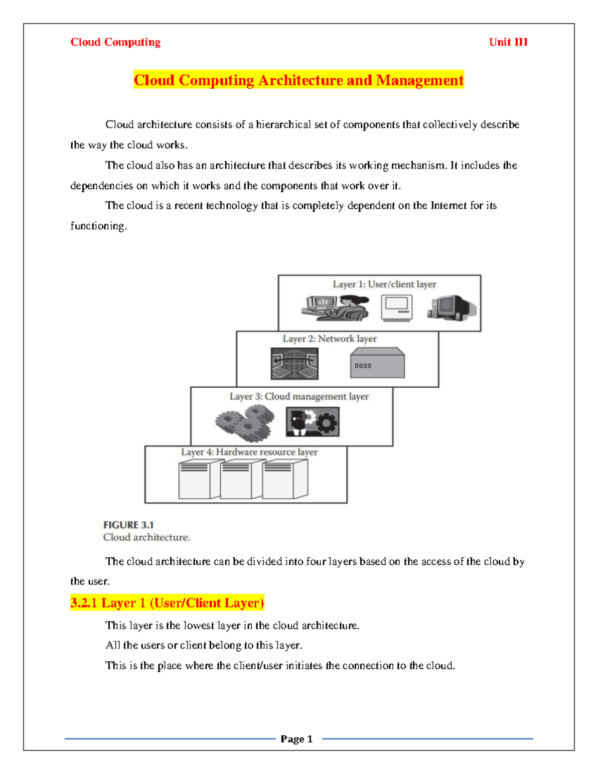 Unit 3 - chapter 1 - Cloud Computing Unit III Page 1 Cloud Computing Architecture and Management ...
