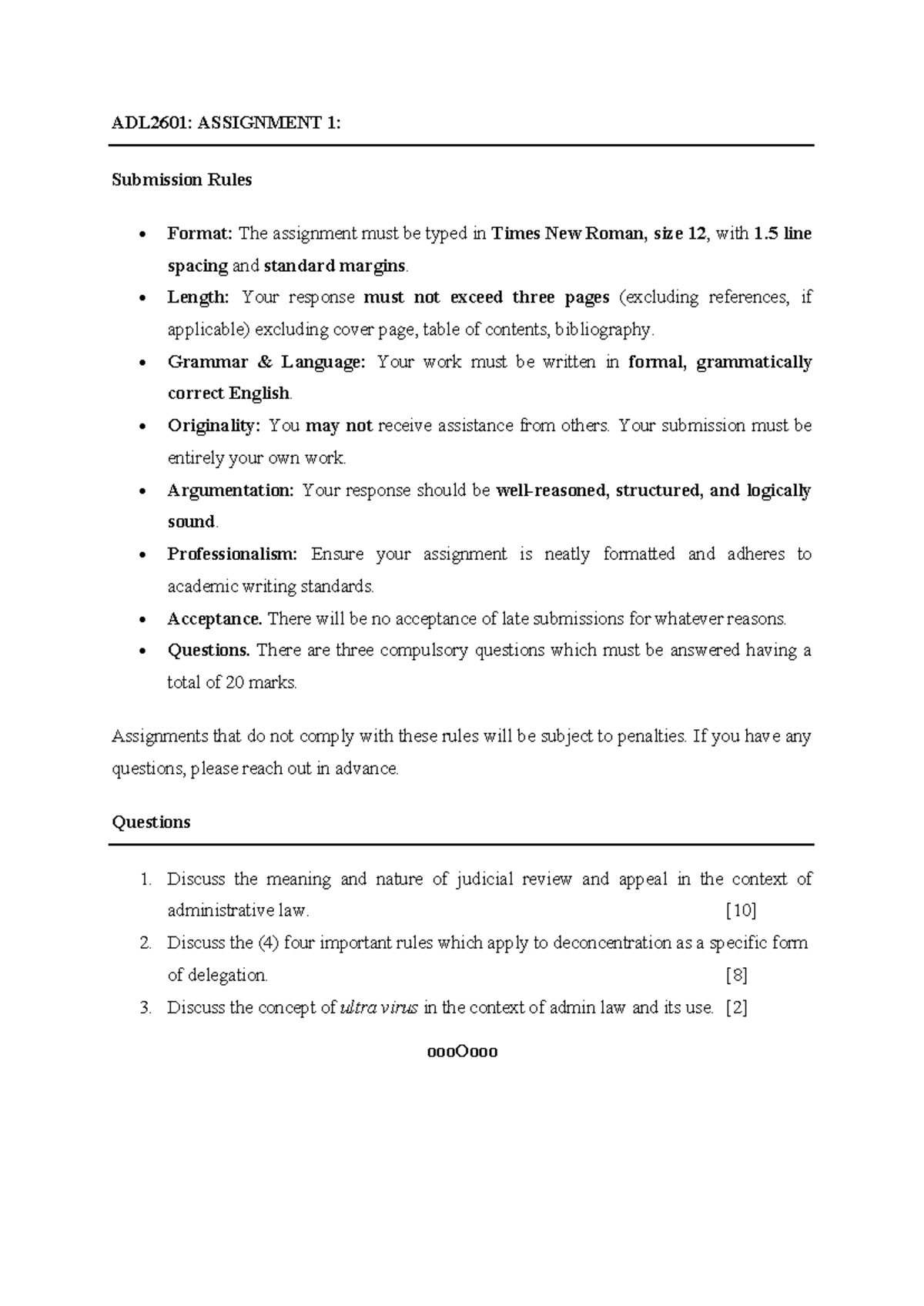 20250203 Assignment 1 - ADL2601: ASSIGNMENT 1: Submission Rules Format ...
