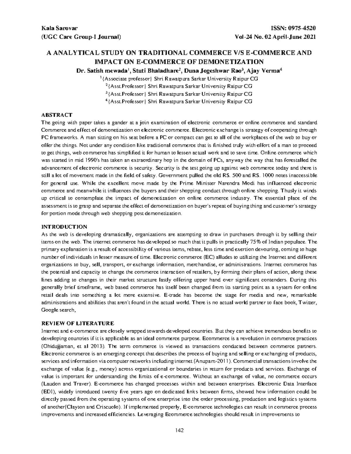 A Analytical Study on Traditional Commerce vs E-Commerce (UGC Care ...