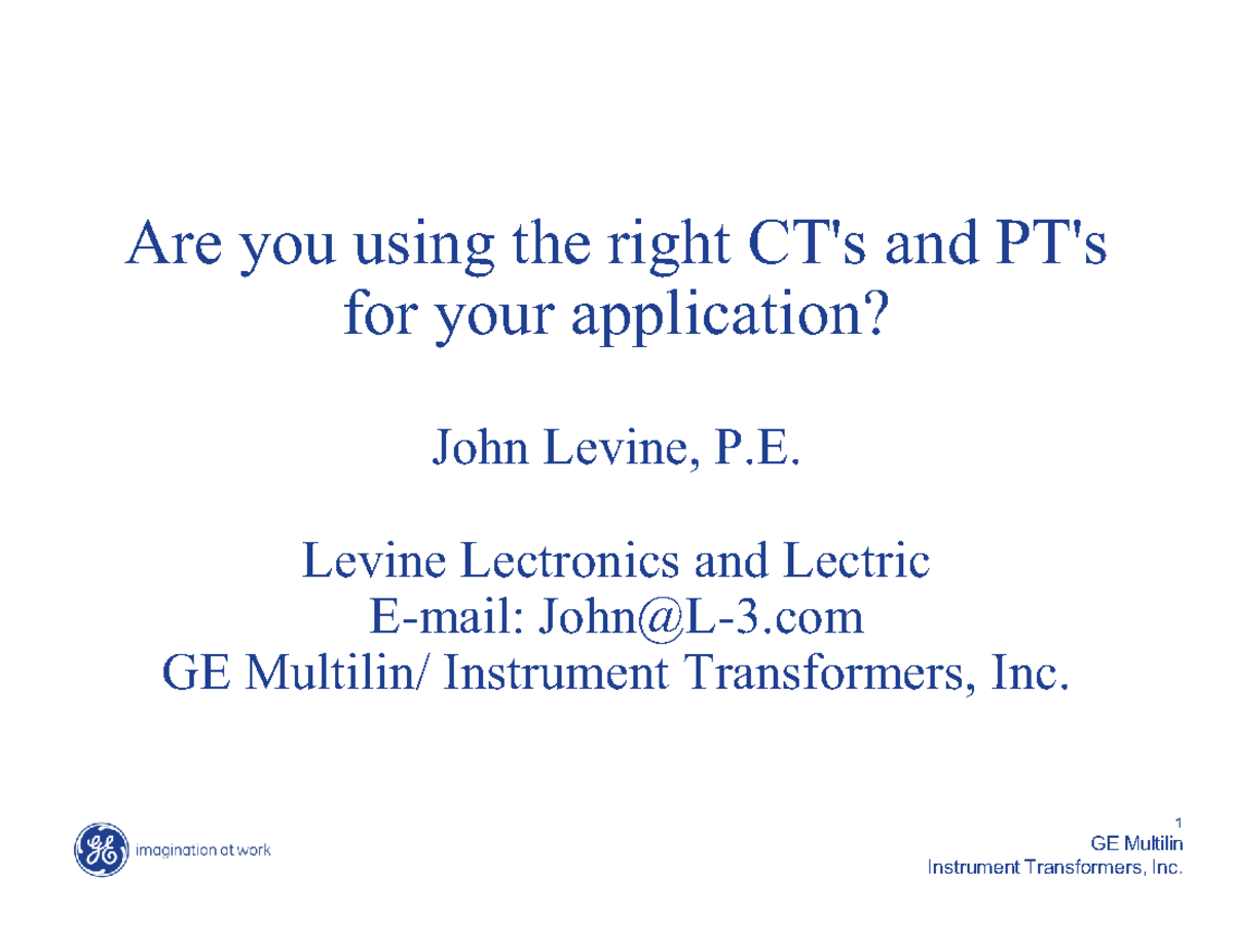 Instrument Transformers: Applications and Current Requirements - Studocu