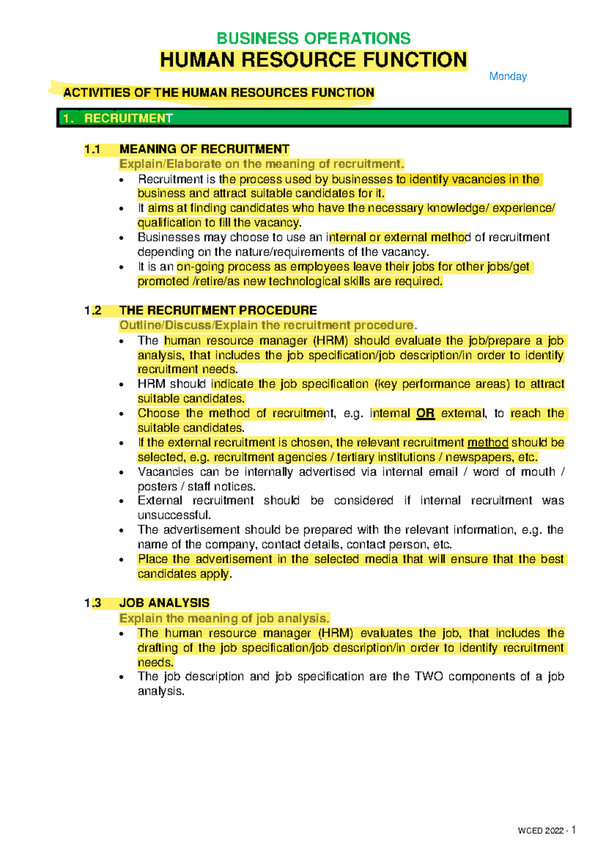 BSTD GR12 TERM 1 Human Resource Function Overview and Activities - Studocu