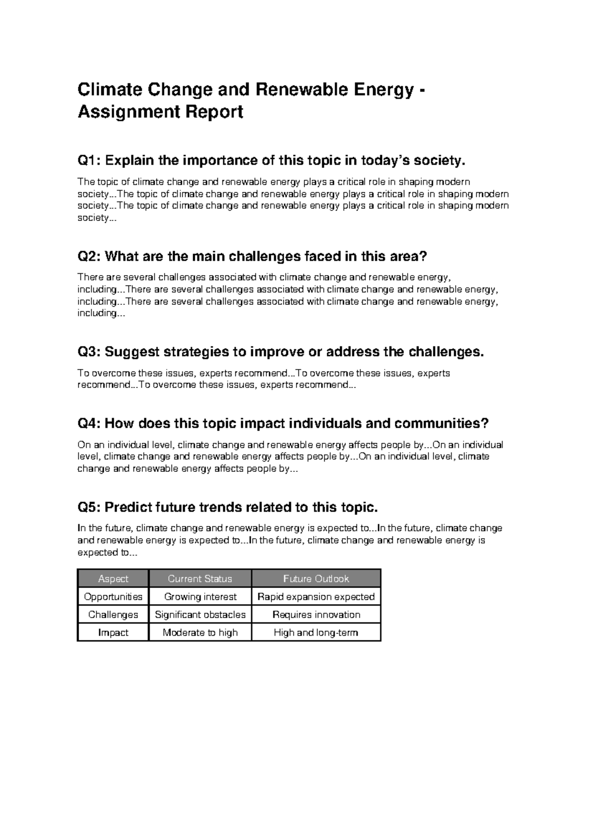 Climate Change & Renewable Energy Assignment Report Q1-Q5 - Studocu